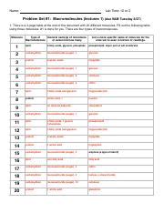 BI 211 Problem Set 1 KEY Su17 Pdf Name Lab Time 12 Or 2 Problem Set 1 Macromolecules