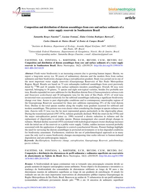 Pdf Composition And Distribution Of Diatom Assemblages From Core And Surface Sediments Of A