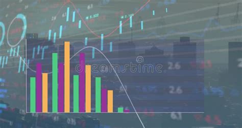 image of colourful graph over charts and data processing on grey
