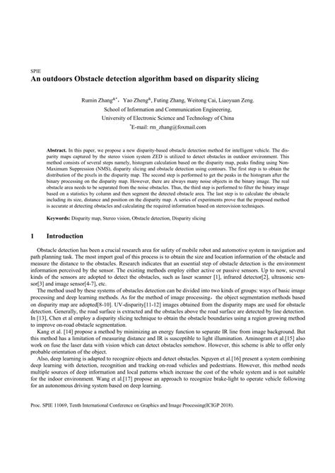Pdf An Outdoors Obstacle Detection Algorithm Based On Disparity Slicing