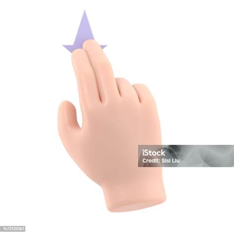 만화 제스처 아이콘 모형터치 스크린 제스처 라인 아이콘3d 그림 두 손 아래로 스 와이프 만화 캐릭터 손 흰색 배경에 3d 렌더링 3차원 형태에 대한 스톡 사진 및 기타