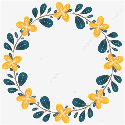 우아한 식물 화환 푸른 잎 노란 꽃 손으로 그린 그림 꽃 화환 나뭇잎 식물의 Png 일러스트 및 Psd 이미지 무료 다운로드 Pngtree