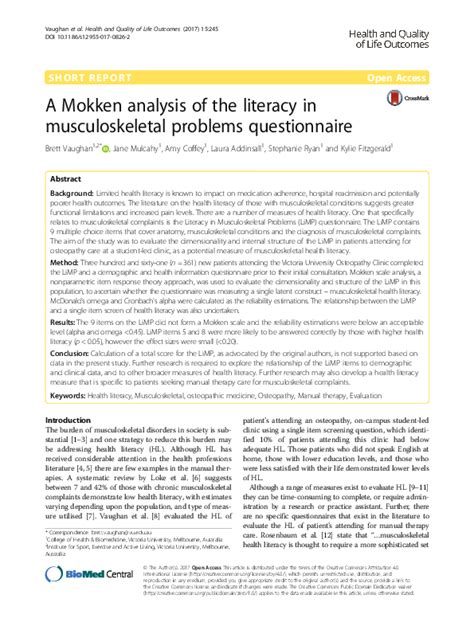 Pdf A Mokken Analysis Of The Literacy In Musculoskeletal Problems Questionnaire