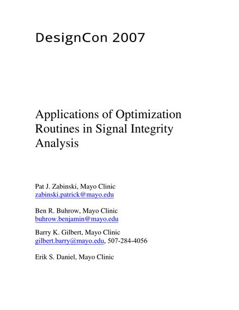 Pdf Applications Of Optimization Routines In Signal Integrity Analysis