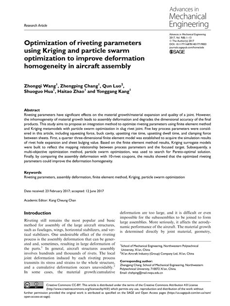 Pdf Optimization Of Riveting Parameters Using Kriging And Particle Swarm Optimization To