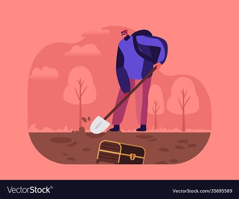 Male Character With Backpack Digging Soil Vector Image