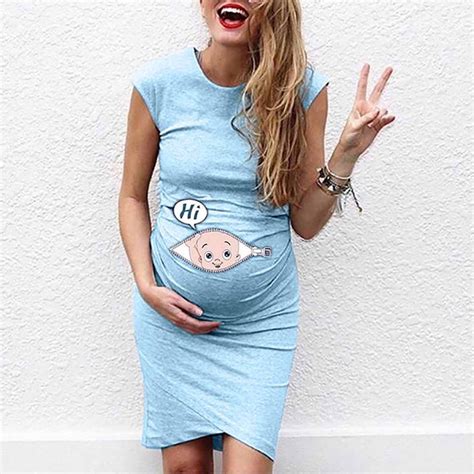 Taqqpue Womens Summer Maternity Dress Short Sleeve Round Neck Cute