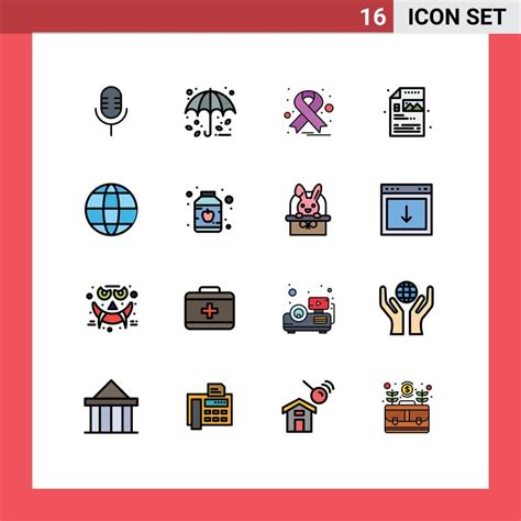 16 Universal Flat Color Filled Lines Set For Web And Mobile Applications Internet World Cancer