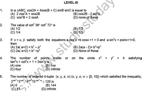 Jee Mathematics Trigonometric Functions Mcqs Set A With Answers