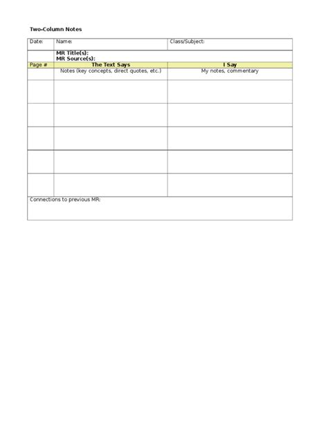Two Column Notes Template Pdf