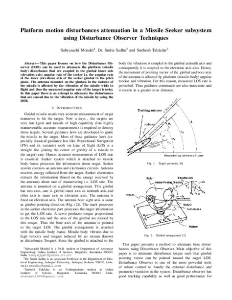 Pdf Platform Motion Disturbances Attenuation In A Missile Seeker Subsystem Using Disturbance