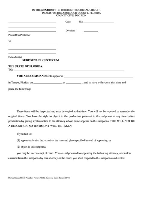 Fillable Form 1 922 B Subpoena Duces Tecum Printable Pdf Download