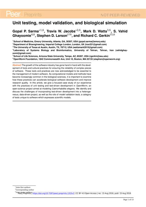 Pdf Unit Testing Model Validation And Biological Simulation