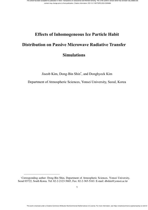 Pdf Effects Of Inhomogeneous Ice Particle Habit Distribution On Passive Microwave Radiative