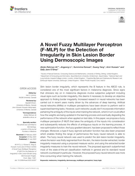 Pdf A Novel Fuzzy Multilayer Perceptron F Mlp For The Detection Of Irregularity In Skin