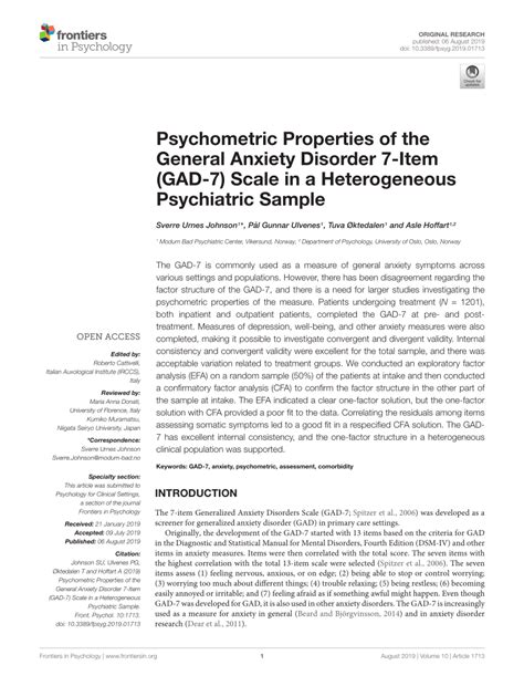 Pdf Psychometric Properties Of The General Anxiety Disorder 7 Item