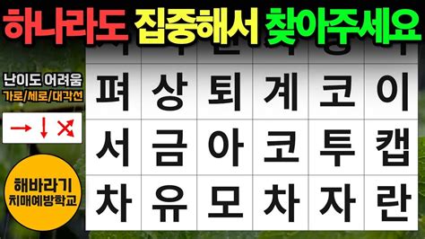 한 문제 당 최소 한 단어는 꼭 찾아주셔야 합니다│숨은단어찾기치매예방치매테스트치매예방퀴즈단어퀴즈치매예방활동낱말퀴즈 Youtube