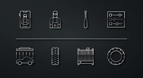 온라인 자동차 서비스 세차 설정 라디에이터 냉각 시스템 타이어 휠 정비사 및 드라이버 아이콘을 설정합니다 벡터 0명에 대한 스톡 벡터 아트 및 기타 이미지 Istock