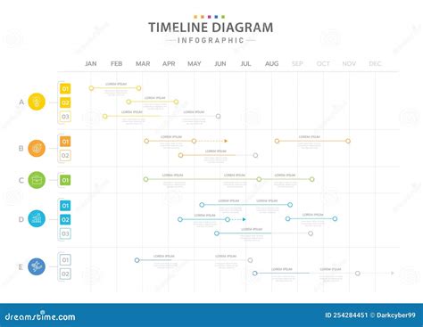Infographic 12 Months Modern Timeline Diagram Calendar With 5 Main