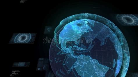 Animation Of Digital Globe And Display Screens Moving With Computer Icons And Programming Codes