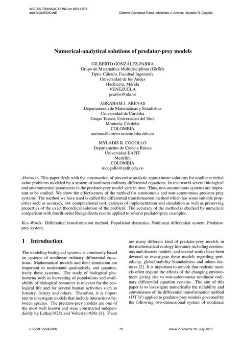 pdf numerical analytical solutions of predator prey models