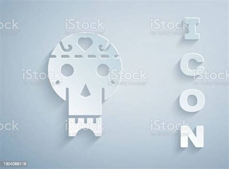 종이 회색 배경에 고립 된 멕시코 두개골 아이콘을 잘라 종이 아트 스타일 벡터 3차원 형태에 대한 스톡 벡터 아트 및 기타 이미지 3차원 형태 고딕 양식 고풍스런