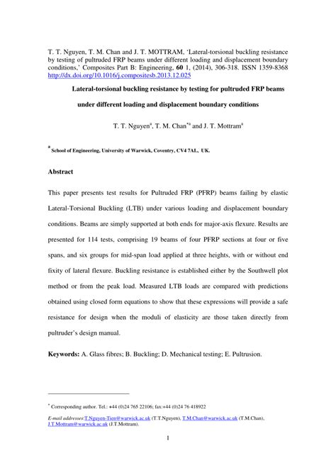 Pdf Experimental Determination Of The Resistance Of Pultruded Frp