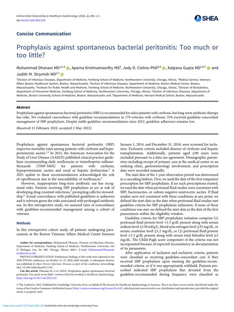 Pdf Prophylaxis Against Spontaneous Bacterial Peritonitis Too Much