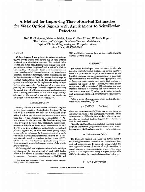 A Method For Improving Time Of Arrival Estimation For Weak Optical