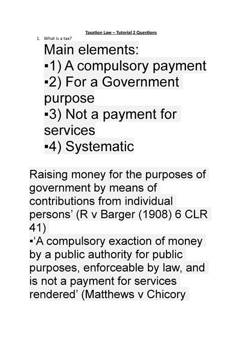 taxation law tutorial 2 taxation law tutorial 2 questions 1 what