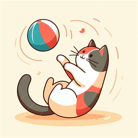 Los Gatos Están Jugando A La Pelota Con Un Simple Estilo De Dibujos