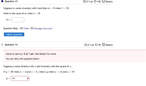 Solved Suppose M Varies Inversely With T And That M 9 When