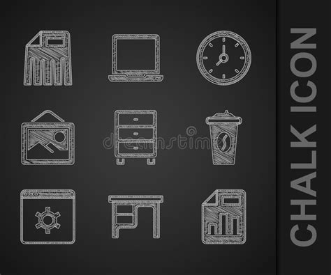set archive papers drawer office desk document with graph chart