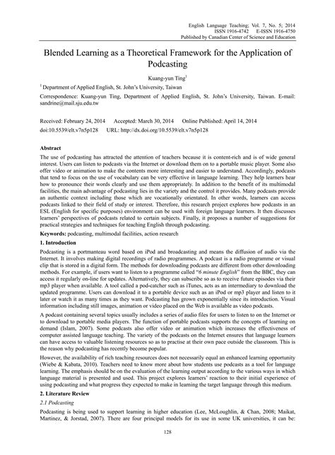 Mixed Approach Blended Learning As A Theoretical Framework For The Application Of Podcasting