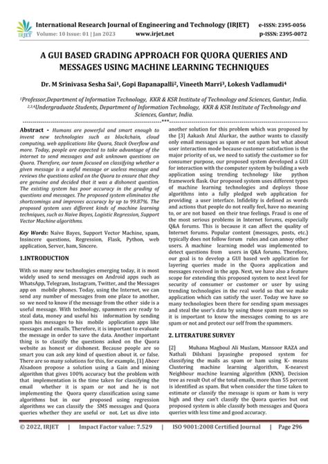 A Gui Based Grading Approach For Quora Queries And Messages Using Machine Learning Techniques Pdf