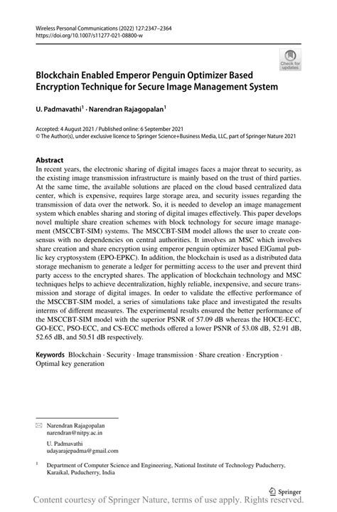Blockchain Enabled Emperor Penguin Optimizer Based Encryption Technique