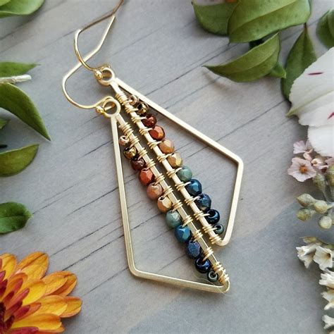 Beaded Triangle Earrings Etsy