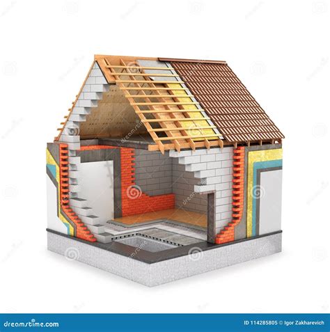 Concept Of Construction 3d Render Of A House In The Process Of Construction Stock Illustration