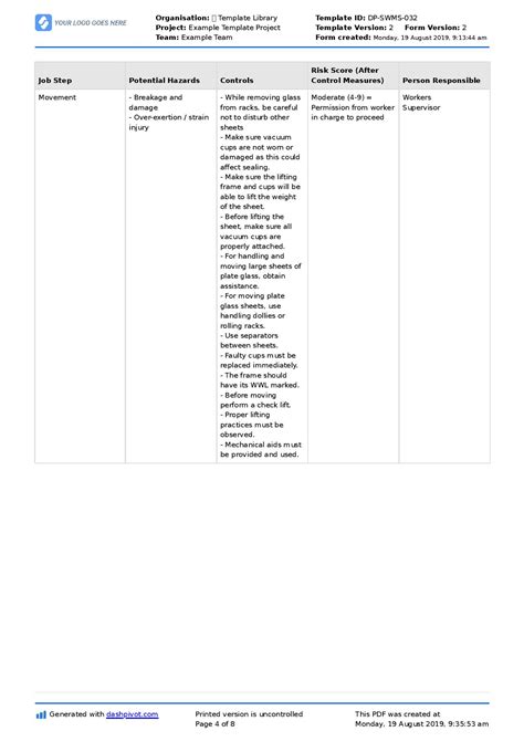 Glazing Safe Work Method Statement Free And Editable Swms