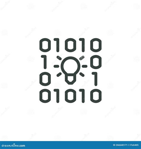 Thin Outline Icon Binary Code And Lightbulb Such Line Symbol Unexpected Result Ai Technology