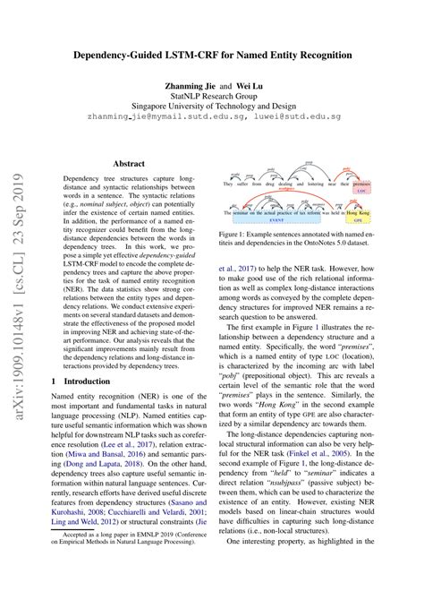 Pdf Dependency Guided Lstm Crf For Named Entity Recognition