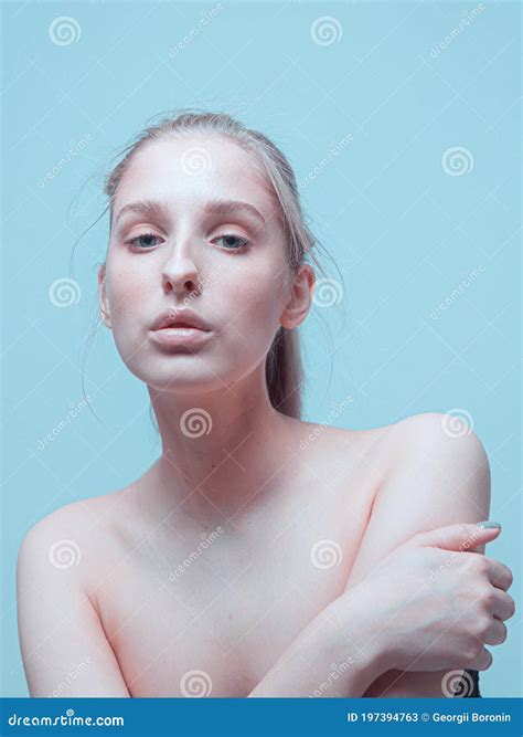 Close Up Portrait Of Young Pretty Girl With Naked Shoulders Perfect