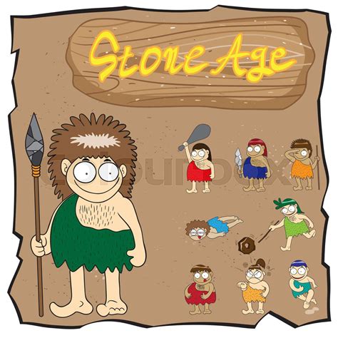 Stone Age People Cartoon Vector Colourbox
