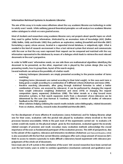 Information Retrieval Systems In Academic Libraries Download Free Pdf Information Retrieval