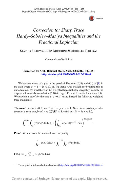 Correction To Sharp Trace Hardysobolevmazya Inequalities And The Fractional Laplacian