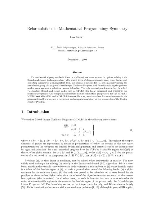Pdf Reformulations In Mathematical Programming Automatic Symmetry