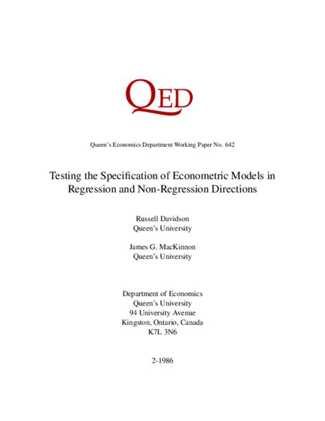 Pdf Testing The Specification Of Econometric Models In Regression And Non Regression Directions