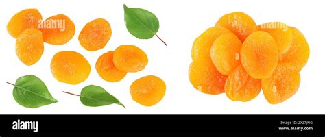Dried apricots isolated on white background with full depth of field ...