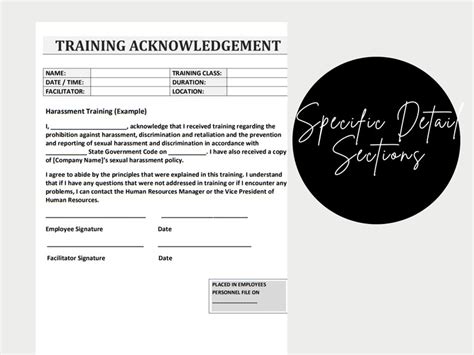 Training Acknowledgement Form Hr Templates Editable Word Doc Etsy