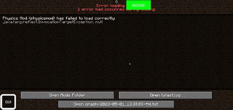 Bug Description BUG Issue Haubna PhysicsMod GitHub